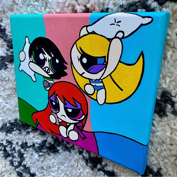 Art | Powerpuff Girls Handmade Art Painting Wall Home Decor Anime ...